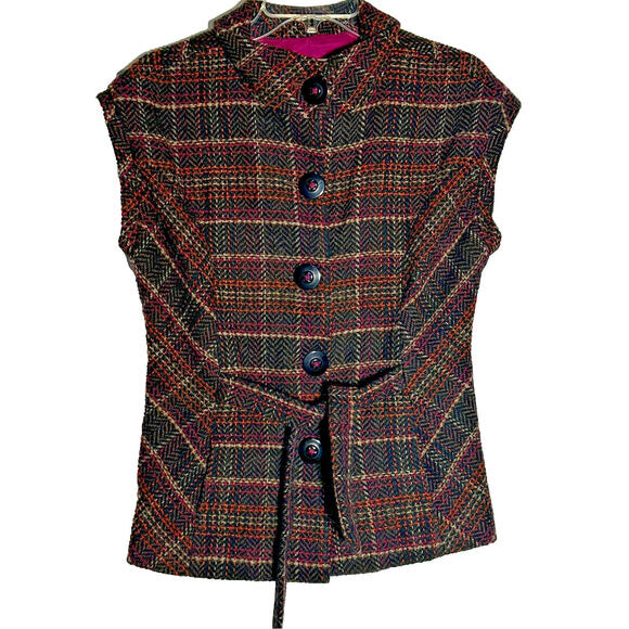 CAbi | Jackets & Coats | Cabi Vest Womens Medium Brown Pink Plaid Wool ...